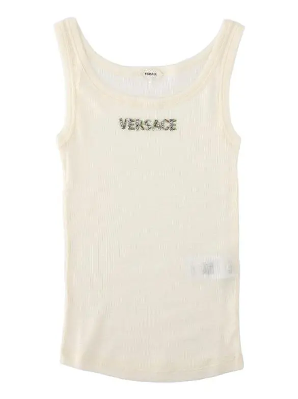 Versace Sculpted Medusa Logo Knit Top - Beige