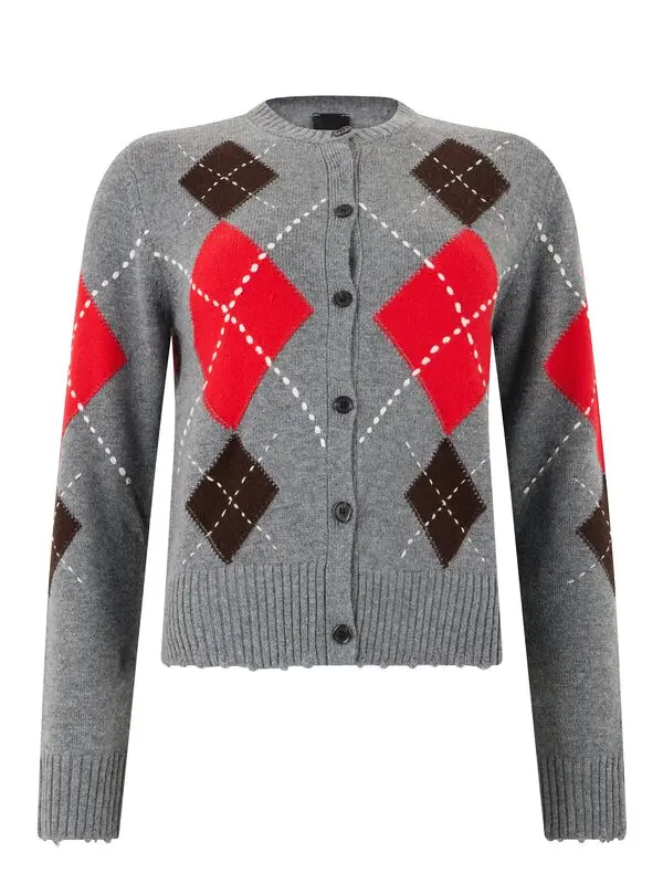 Pinko Diamond Pattern Wool-cashmere Button Cardigan - Grey