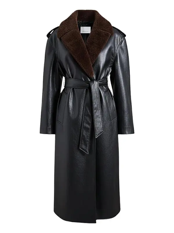 THE FRANKIE SHOP Edra Trench Jacket With Faux Fur Collar - Black