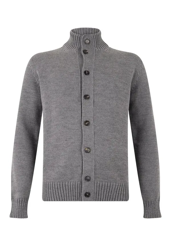 SLOWEAR High-neck Wool Cardigan With Button Front - Grey