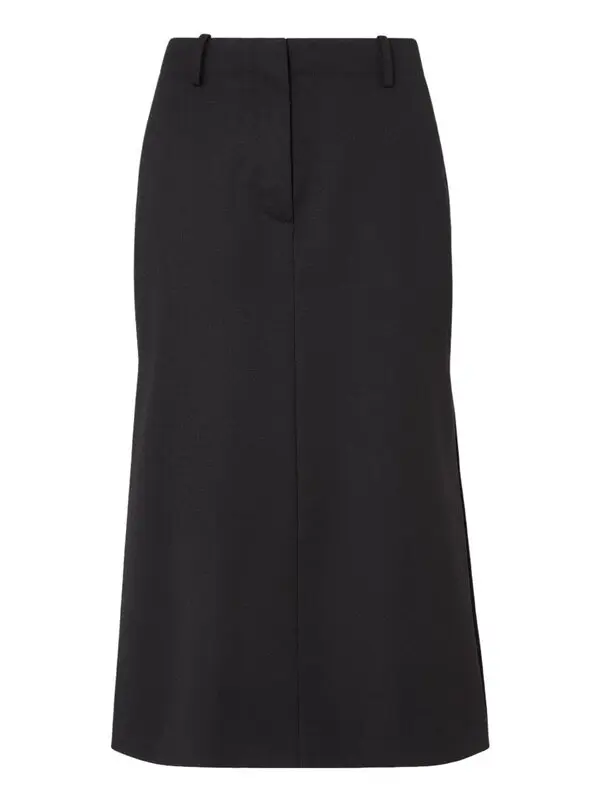Fendi Fitted Wool Midi Skirt With Flared Hem And Side Slits - Black