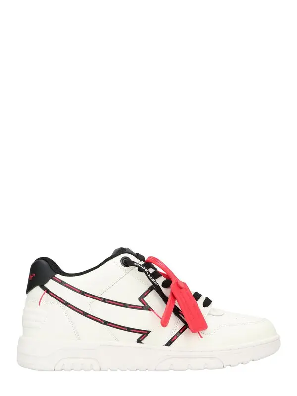 Off-White Low-top Leather Sneakers With Contrasting Red Stitching And Arrow Side Detail - White