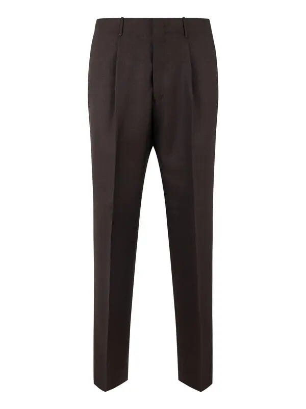 SLOWEAR Pleated Wool Trousers With Elastic Waistband - Brown