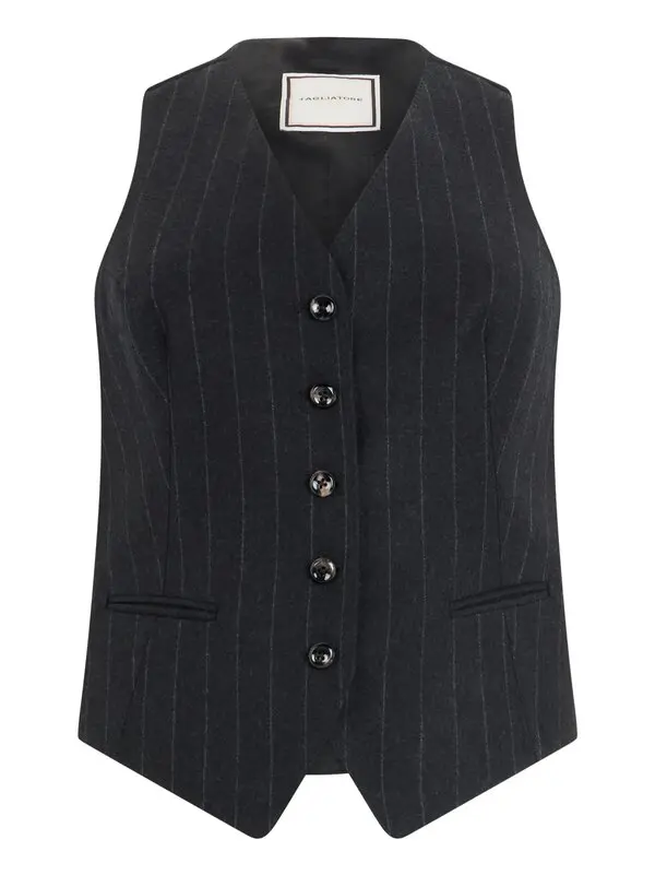 0205 TAGLIATORE Tagliatore 0205 Virgin Wool Fitted Button-front Vest With Pockets - Black