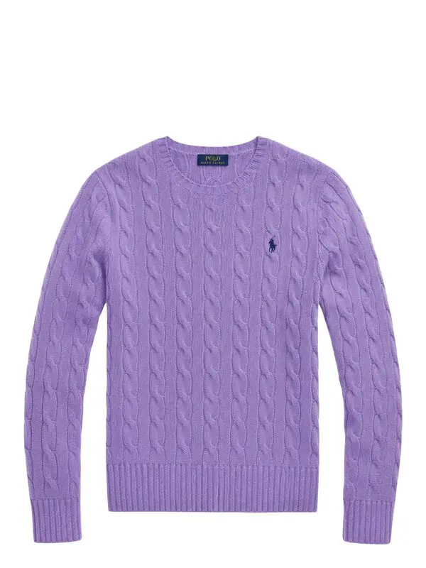 Ralph Lauren Ribbed Cuff Cable-knit Wool & Cashmere Crewneck Sweater - Violet