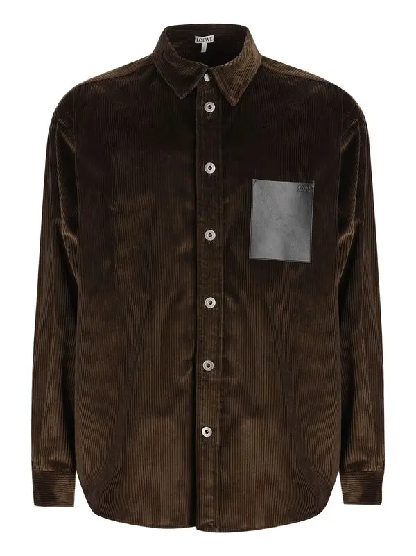 Loewe Corduroy Button-up Shirt With Patch Pocket - Brown