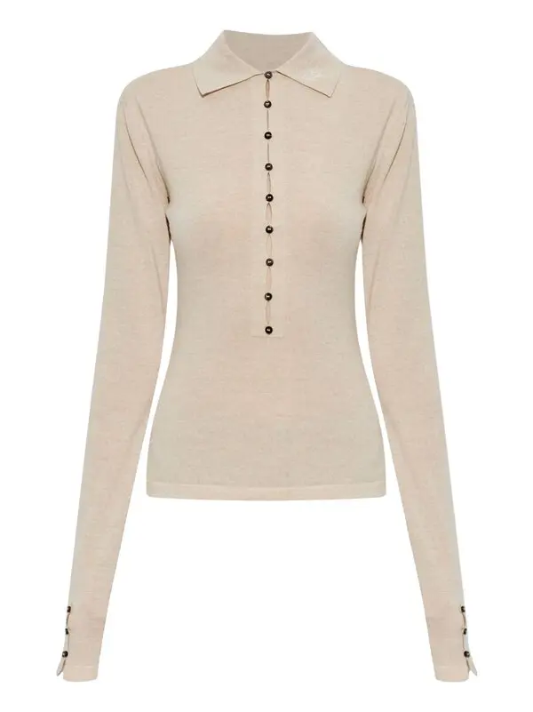 Jacquemus Long-sleeve Knit Polo Top - Beige
