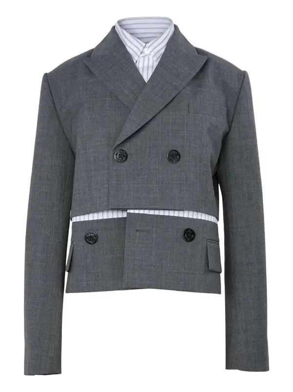 Sacai Structured Tailored Blazer In Wool With Notched Lapels - Grey