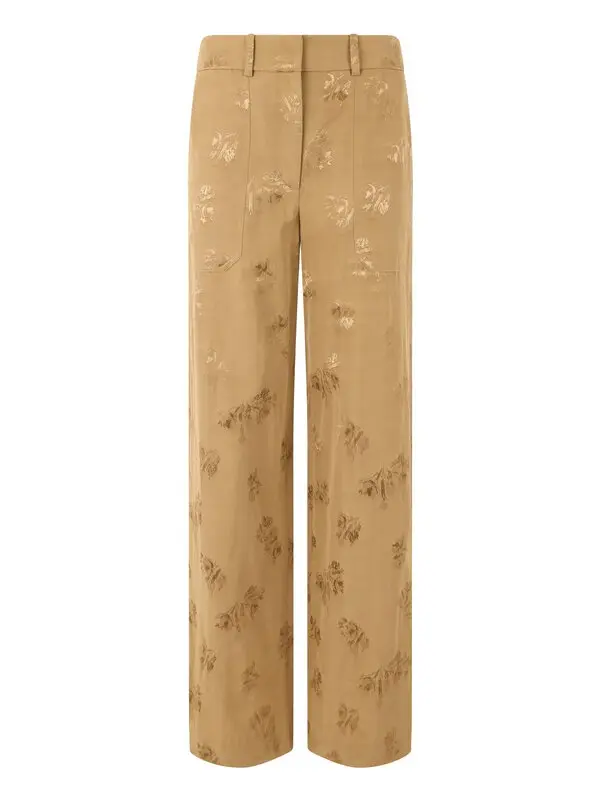 Veronica Beard Straight-leg Pants In Floral Jacquard - Beige