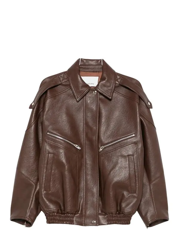THE FRANKIE SHOP Hudson Oversized Faux Leather Bomber Jacket With Welt Pockets - Brown