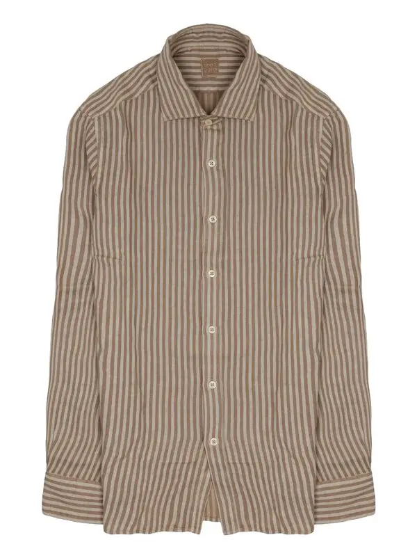 120% Lino Linen Striped Button-up Shirt - Beige