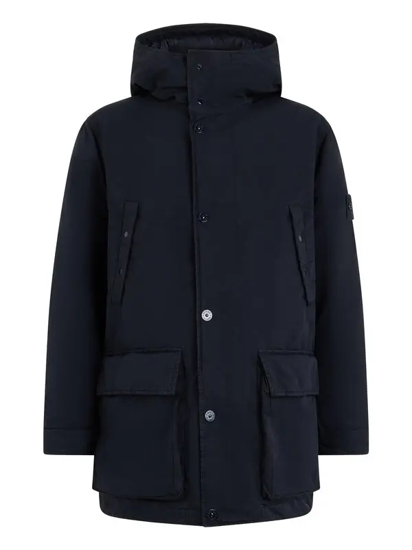 Stone Island Parka Jacket With Hood In Black - Blue