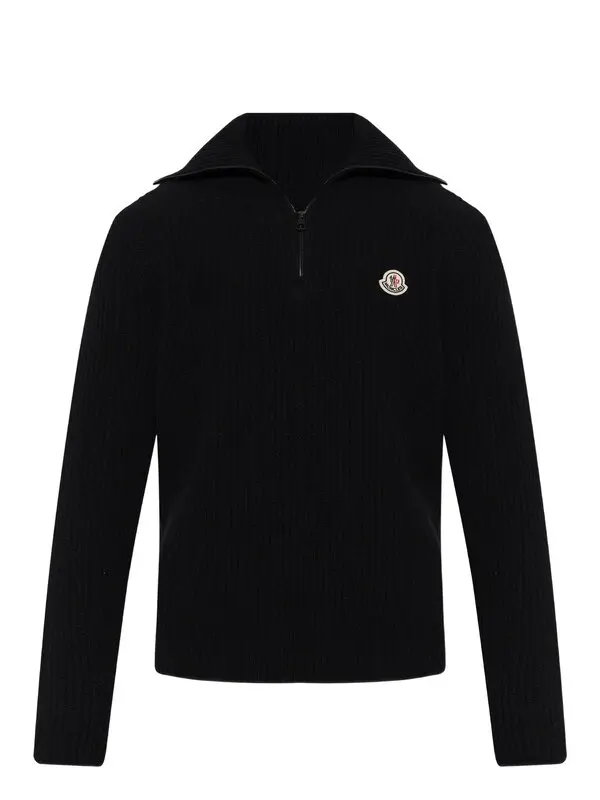 Moncler Half-zip Mock Neck Knit Sweater - Black