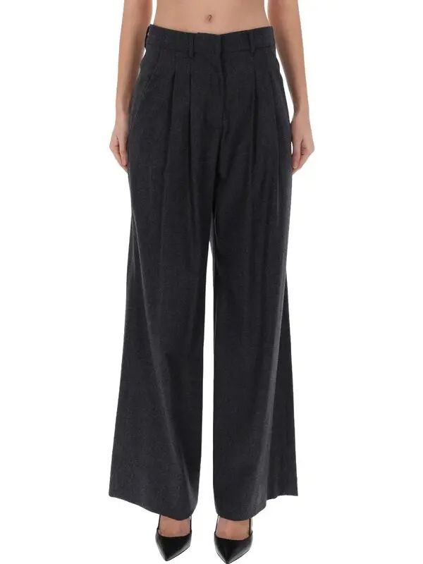 PT TORINO High-rise Pleated Wide-leg Trousers - Grey
