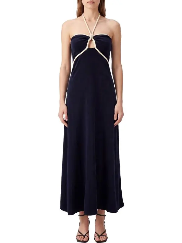 Johanna Ortiz Flared Cotton Midi Dress With Sweetheart Neckline And Contrast Stitching - Blue