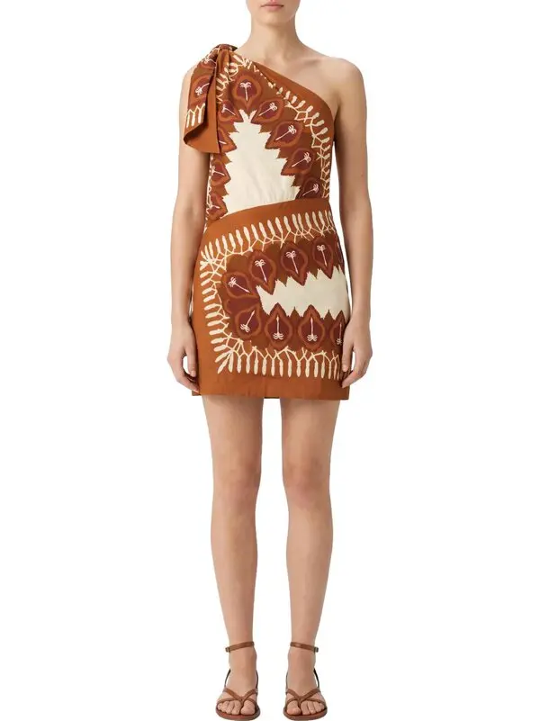 Johanna Ortiz One-shoulder Tropical Print Cotton Sheath Mini Dress - Ecru