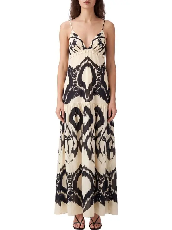 Johanna Ortiz Tropical Print Cotton Maxi Dress With High Elasticated Waist - Ecru