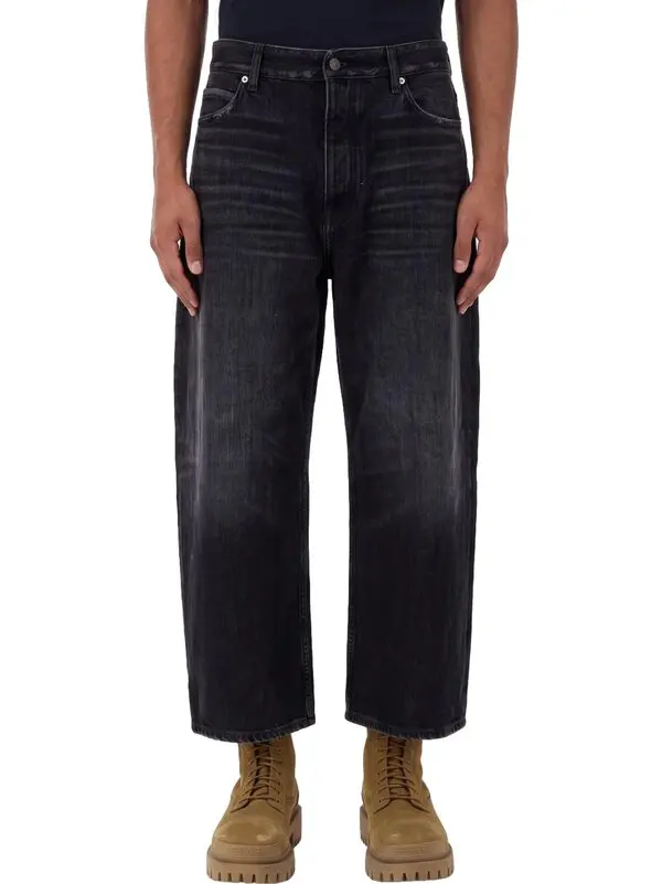 Balenciaga Cropped Wide-leg Baggy Jeans In Mid-rise Cotton Denim - Black