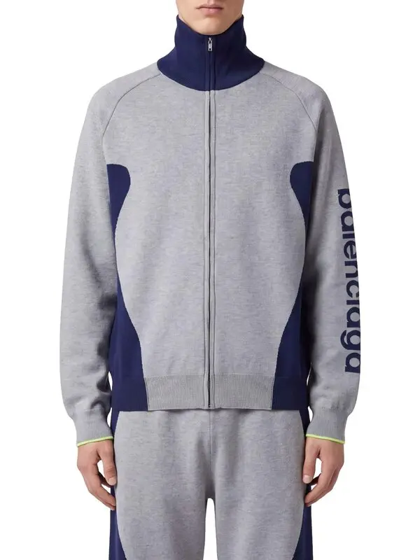 Balenciaga Cotton-blend Zip-up Turtleneck Jumper With Contrasting Logo - Grey