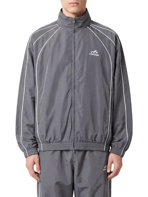 Balenciaga Relaxed Fit Cotton-blend Zip-up Sweatshirt With A High Neck - Grey