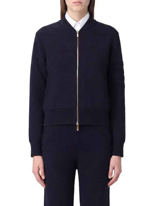 Thom Browne Virgin Wool And Linen Blend Bomber Jacket With Zip Closure - Blue