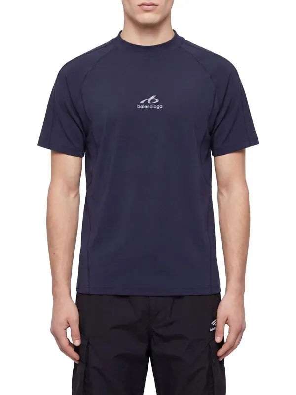 Balenciaga Slim Fit Stretch Polyamide T-shirt With Contrast Logo - Navy