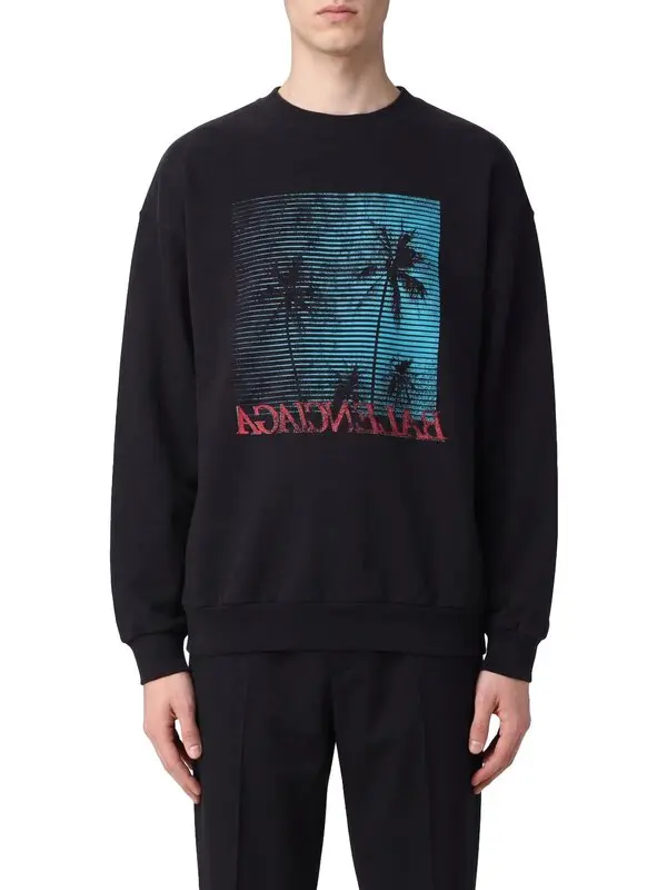 Balenciaga Tropical Print Cotton Crewneck Sweatshirt With Dropped Shoulders - Black