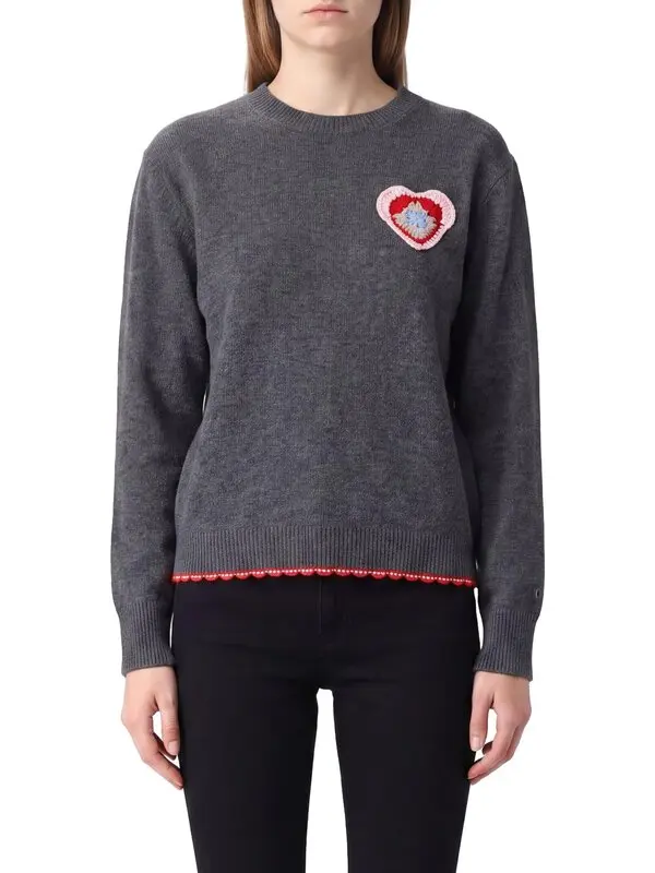 Stella McCartney Virgin Wool Crew Neck Jumper With Embroidery And Dropped Shoulders - Grey
