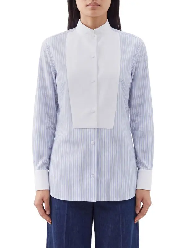 TOM FORD Striped Cotton Slim Fit Shirt With Mandarin Collar - Blue