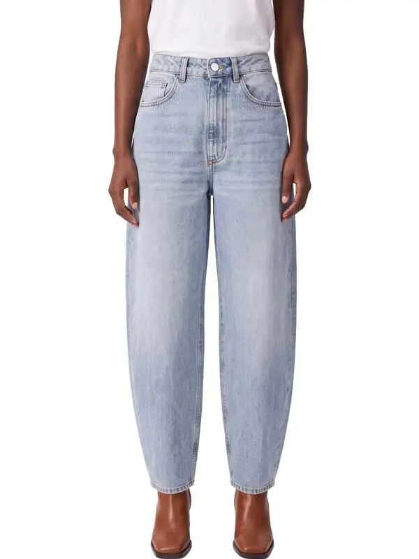 RÓHE High-waisted Baggy Jeans In Cotton Denim With 5-pocket Design - Blue