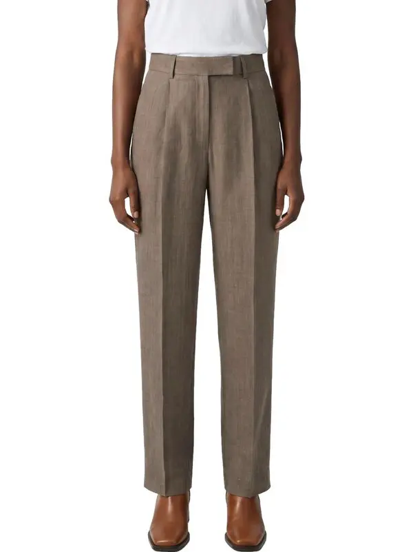 RÓHE High-waisted Straight Trousers In Wool And Silk Blend With Pleats - Beige