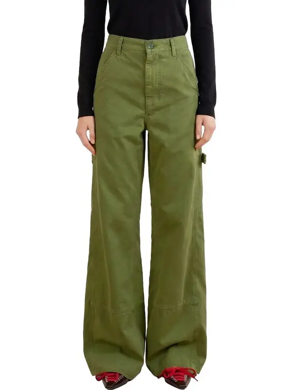 Marni High-waisted Wide-leg Trousers In Cotton Jersey With Belt Loops - Green