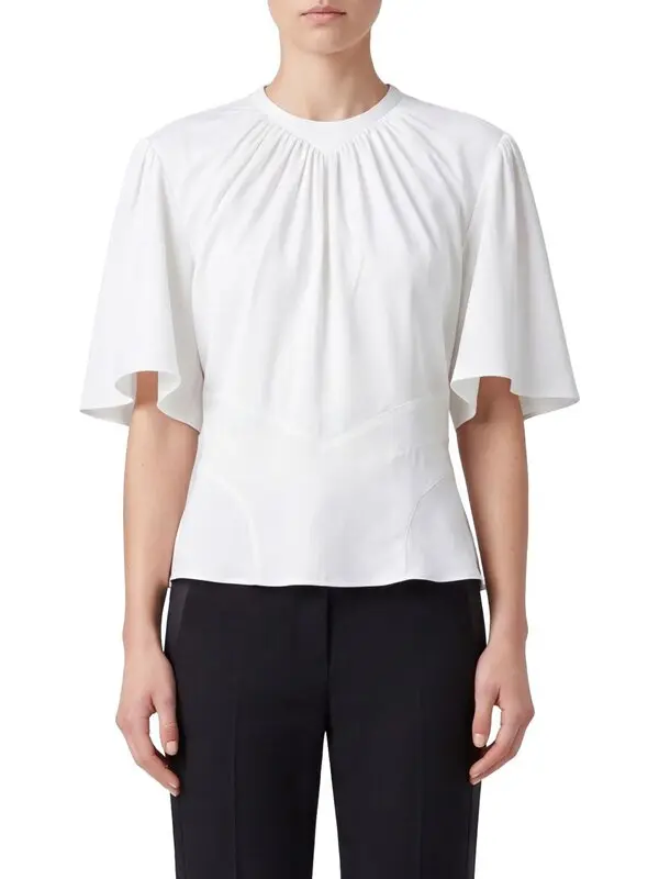 Rabanne Draped Viscose Blouse With Short Kimono Sleeves And Crew Neck - White