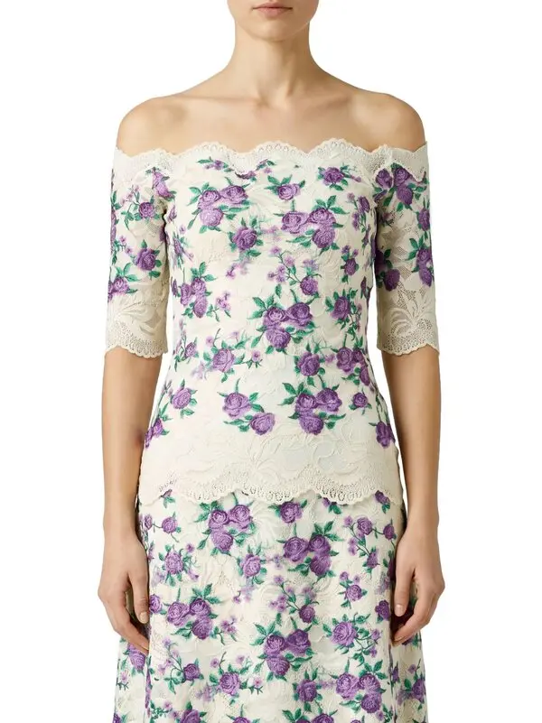 Rabanne Slim Fit Stretch-jersey Top With Floral Embroidery And Lace Inserts - Violet