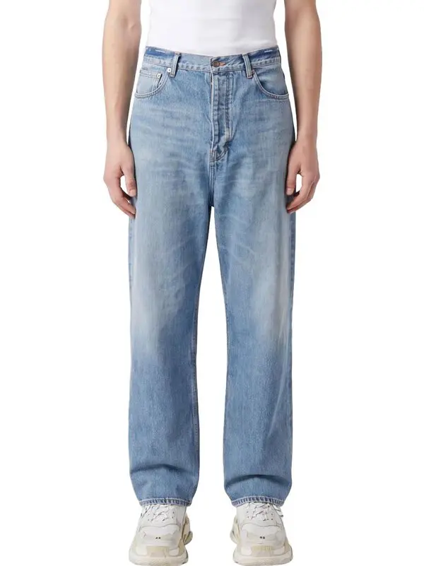 Balenciaga Wide-leg Baggy Jeans In Denim With Worn Effect - Blue