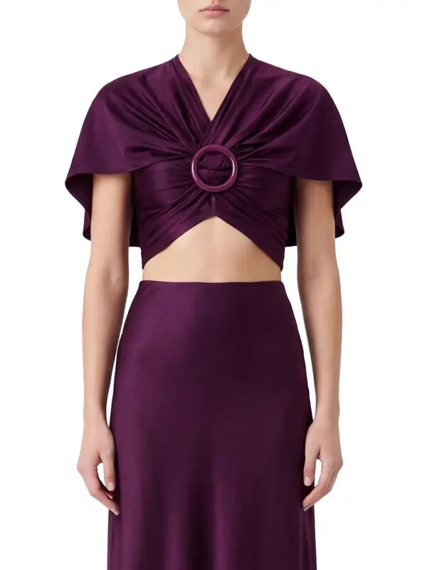 Rabanne Cropped V-neck Top In Jersey With A Slim Fit - Violet