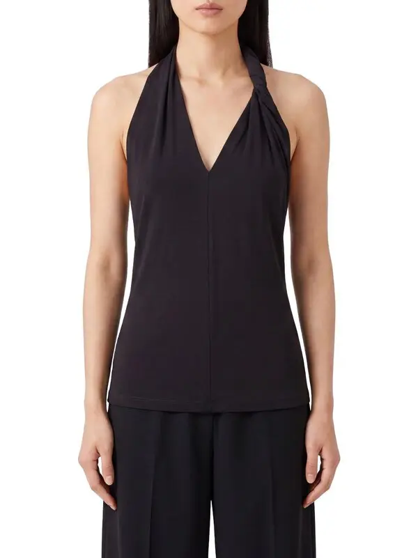 TOTEME Twisted Halter Neck Top In Stretch Viscose With A Slim Fit - Black