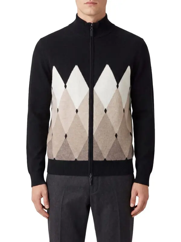BALLANTYNE Argyle Pattern 100% Cashmere Zip Cardigan - Fa01