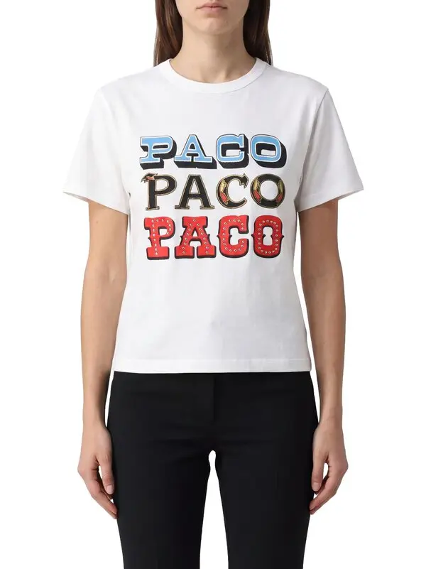 Rabanne Cotton T-shirt With Contrast Logo And Crew Neck - White