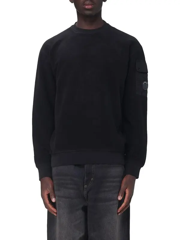 C.P. COMPANY Crew Neck Cotton Sweatshirt With Pocket And Logo Patch - Black