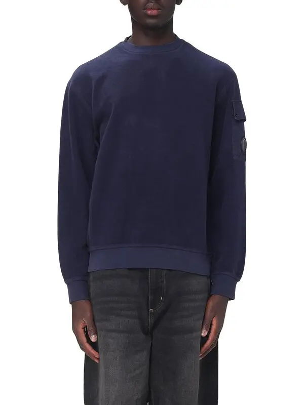 C.P. COMPANY Crew Neck Cotton Sweatshirt With Pocket And Logo Patch - Navy