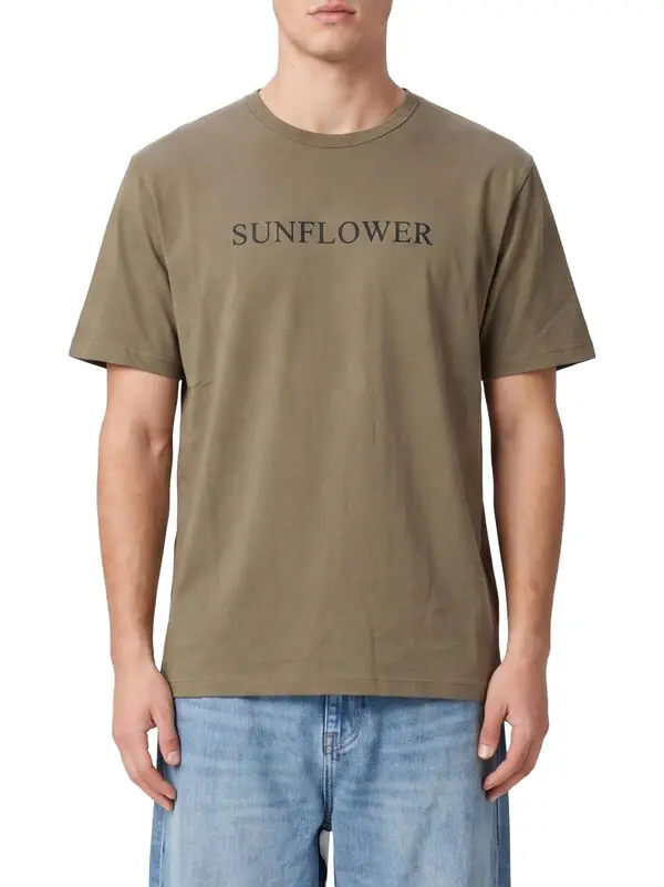 SUNFLOWER Contrast Logo Cotton Crewneck T-shirt - Green