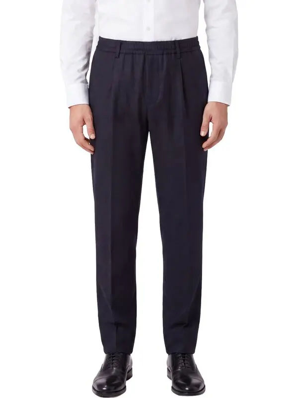 Eleventy Straight Fit Wool And Cashmere Trousers With Elasticated Waist - Blue