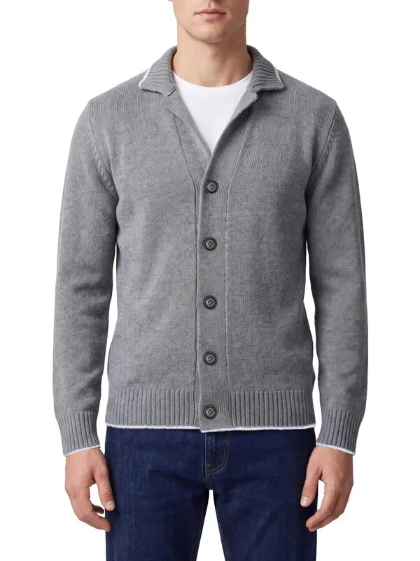 Eleventy High Neck Wool Cardigan With Ribbed Trims - Grey