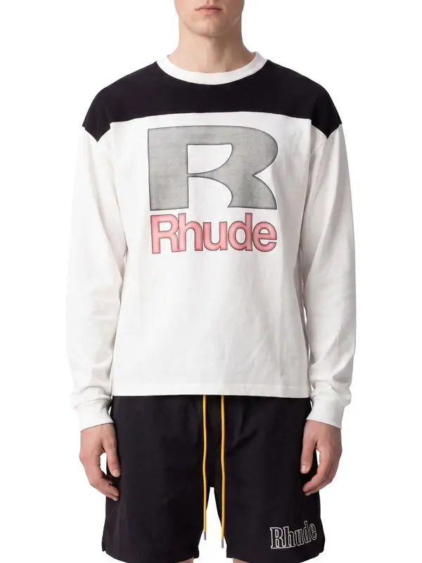 Rhude Long-sleeved Cotton T-shirt With Contrast Logo Print - White