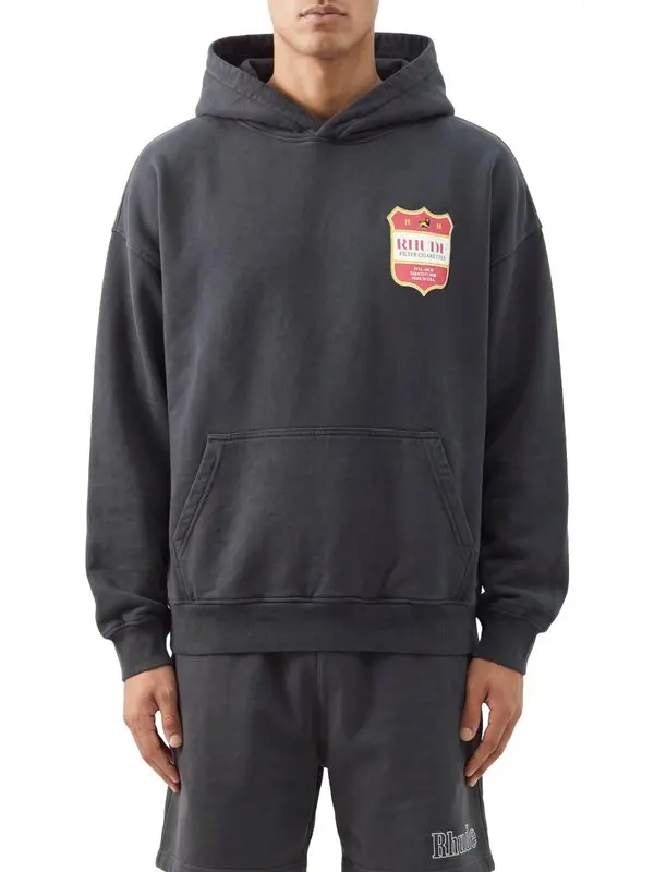 Rhude Cotton Hoodie With Contrast Back Logo - Black