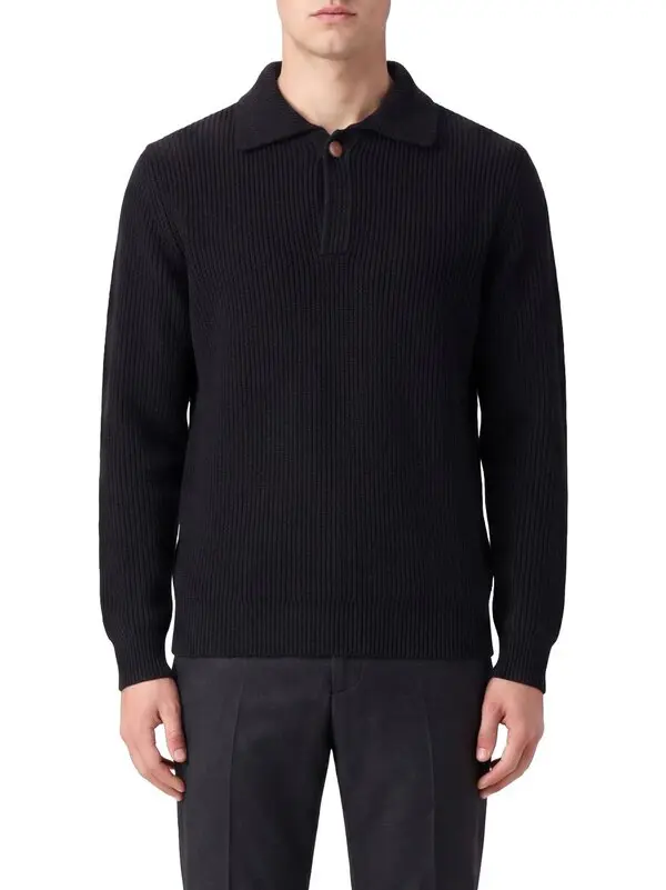 BALLANTYNE Slim Fit Long-sleeved Wool Polo Shirt - Black