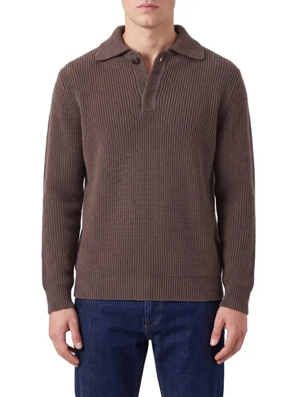 BALLANTYNE Slim Fit Long-sleeved Wool Polo Shirt - Brown