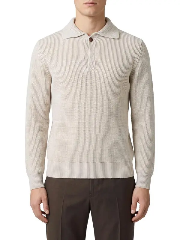 BALLANTYNE Slim Fit Long-sleeved Wool Polo Shirt - Grey