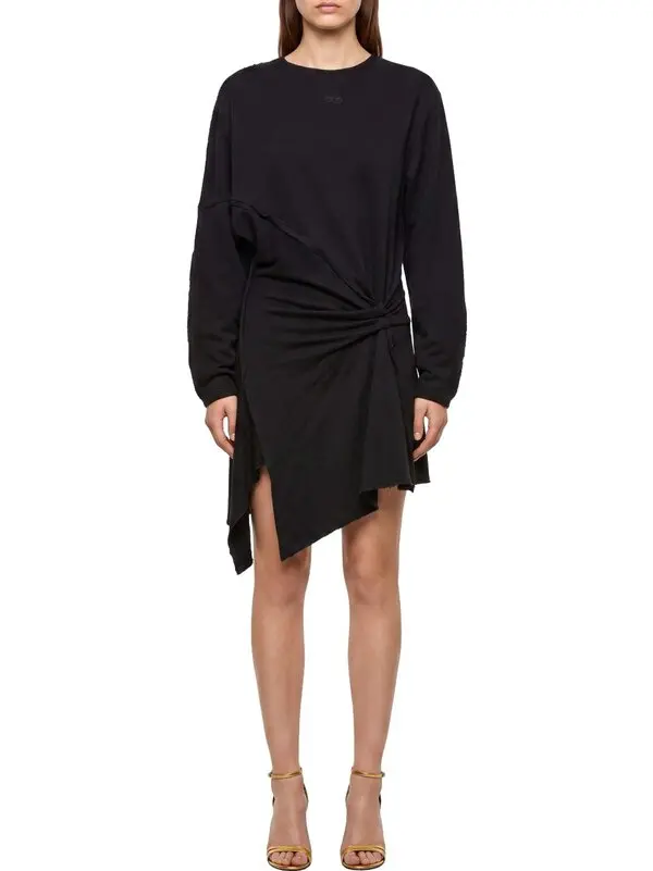DIESEL® Asymmetrical Mini Dress In Cotton Blend With Draped Waist And Oval D Logo - Black